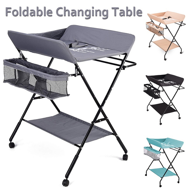 Baby Portable Changing Table with Wheels Adjustable Height Folding ...