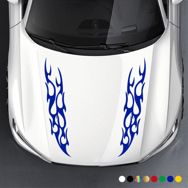 2Pcs Cool Car Stickers Motorcycle Racing Flames Fire Decal Hood Decals ...
