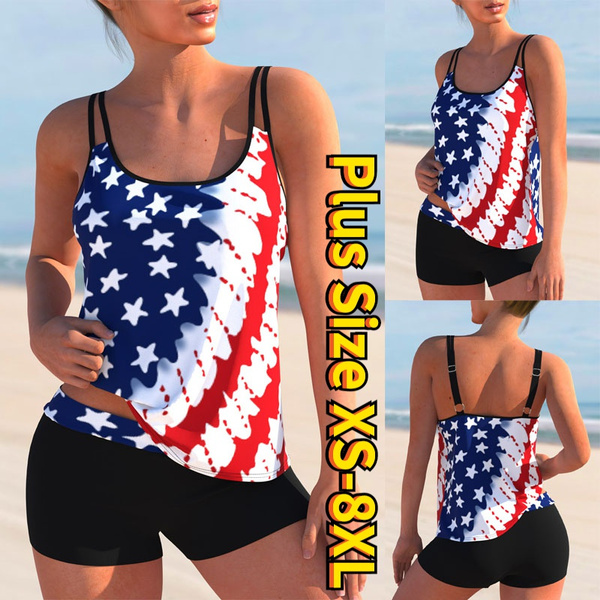 Women Fashion Halter Swimwear Two Pieces Bathing Suit Flower Rainbow Printed Tankini Top ...