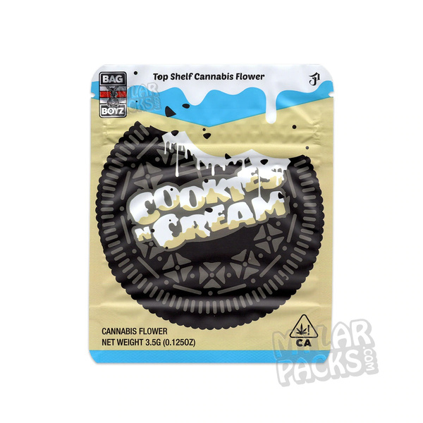 25 PACK - BAG BOYZ COOKIES AND CREAM 3.5G EMPTY MYLAR BAG FLOWER DRY ...