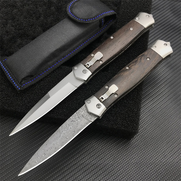 High Quality Damascus Stiletto Folding Automatic Knives Spring Assisted ...