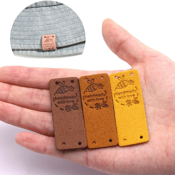 10/20/50 Pcs Handmade with love Leather Tag Labels Embossed Tags with ...