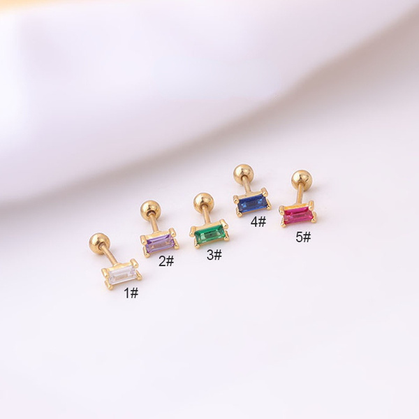 1 Piece Silver/Gold Color Rectangle Zircon Stainless Steel Post ...