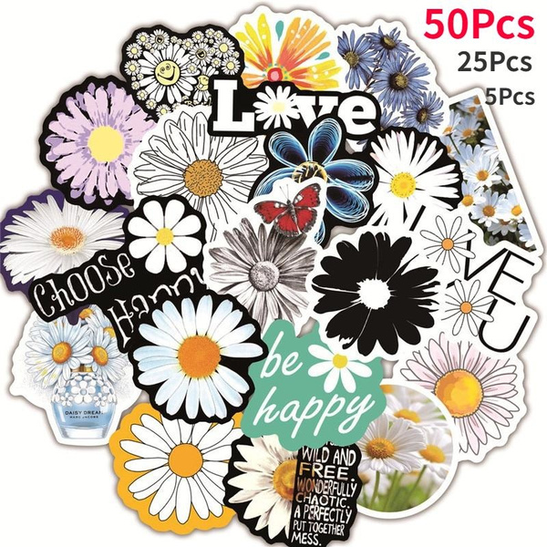 5/25/50Pcs Small Fresh Daisies Stickers Daisy Flower Decal Waterproof ...