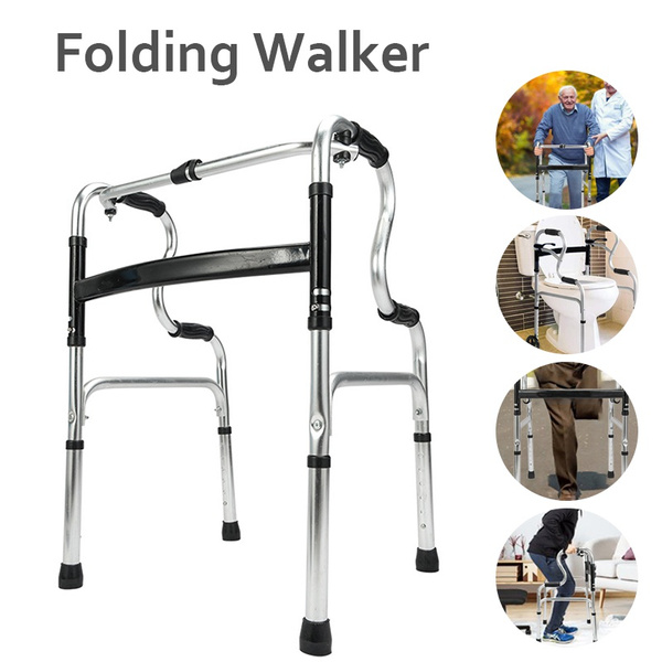 4 IN 1 Foldable Standard Walker Double-bend Walker Frame with Wheels ...