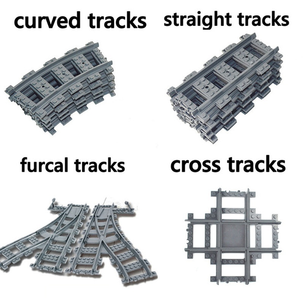 City Rail Curved Straight Track Building Block Bricks Cross Flexible ...