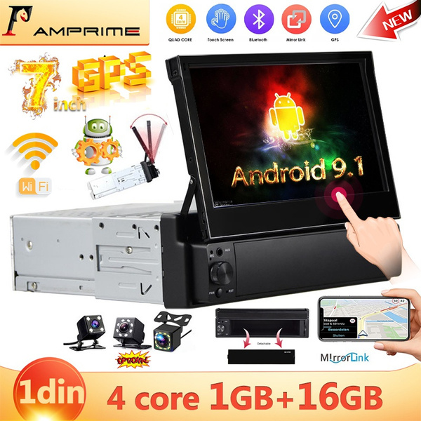 AMPRIME 1 Din Android 9.1 Retractable Car Radio Single Din 7 Inch Touch ...