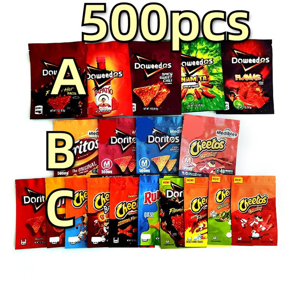 500PCS Empty edible chip bag package 19 designs Dow eedos Cheetos ...