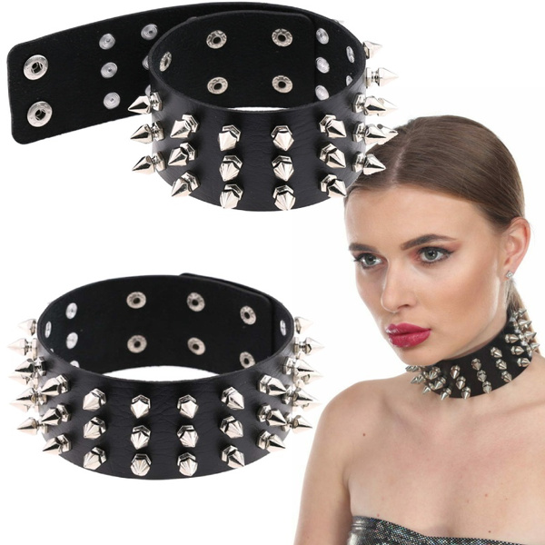 Leather Choker PU Collar Punk Gothic Necklace Spike Studded Rivet Rock ...