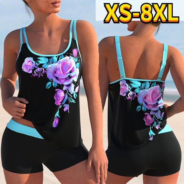 Womens Swimming Suit Halter Swimwear Two Pieces Bathing Suit Flower ...