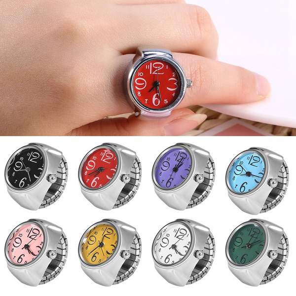 8 Colors Ring Watch,Fashionable Women Men Quartz Analog Round Finger ...
