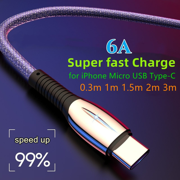 LED 6A USB Cable for iPhone Cable Micro USB Cable Type-C Cable LED ...