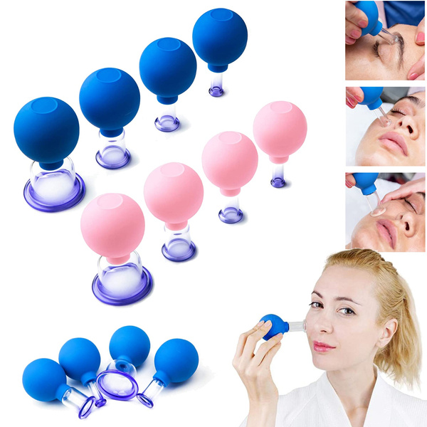 4 Pcs Facial Glass Cupping Set - Vacuum Suction Cupping Cups, 4 Colors ...