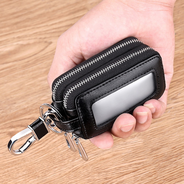 Fashion Real Leather Key Bag Double Zipper Car Key Cases Men and Woman ...