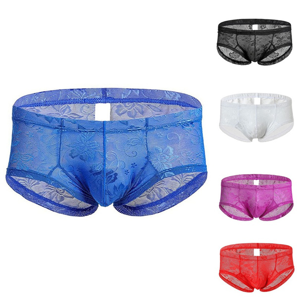 Men Boxer Briefs Lace Sissy Underwear Thong Panties Boxers Underpants ...