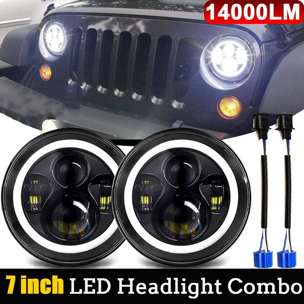 1PCS 7inch 800W LED Headlight Halo Turn Signal Hi/Low Amber Angle Eyes ...