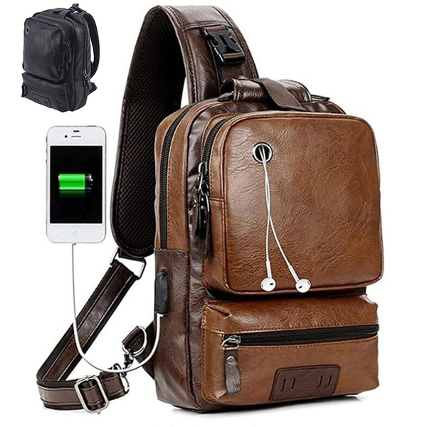 Large Sling Crossbody Backpack Shoulder Bag for Men Women Vintage PU ...