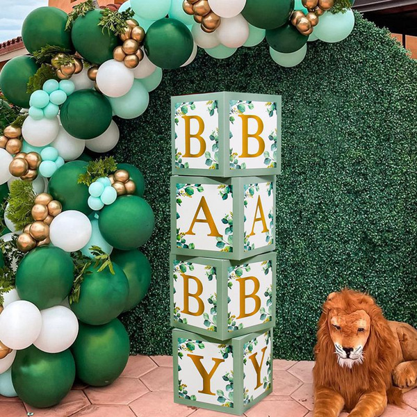 4pcs Jungle Balloon Box Letters Sage Green Baby Shower Boxes for Safari ...