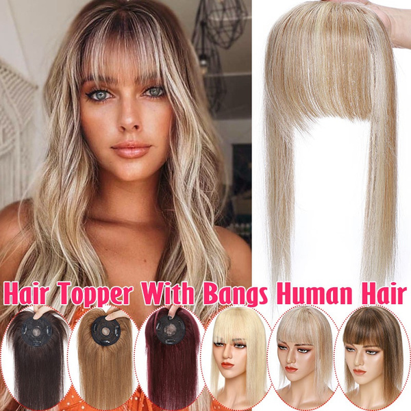 10-20inch Hair Topper With Bangs Human Hair Clip In Toppers Wigs Remy ...