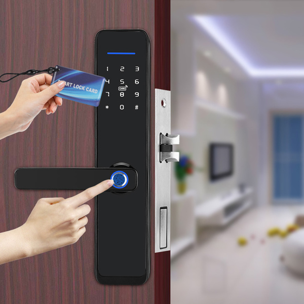 Electronic Door Handle Lock Password Fingerprint IC Card Remote Work ...
