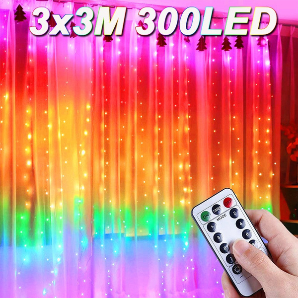 300 LED Rainbow Color Curtain Lights with 8 Lighting Modes for Room ...