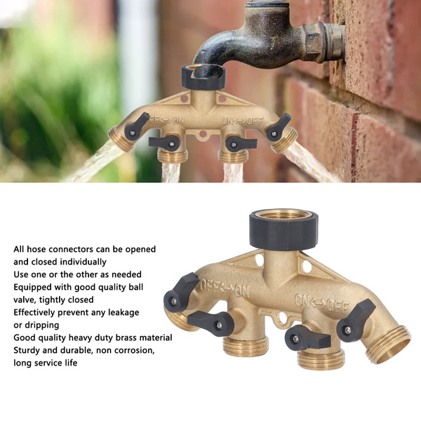 1Pc Garden Hose Splitter 4 Way Heavy Duty Brass Connector Spigot ...