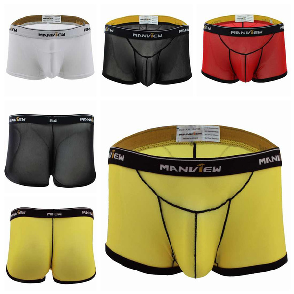 Mens Sheer Mesh Boxer Briefs Bikini Underwear Underpants Thong Panties ...