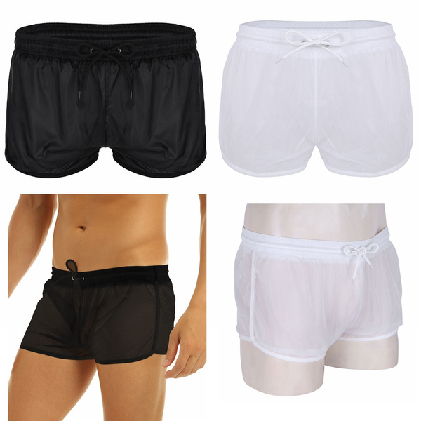 Mens See Through Sheer Drawstring Boxer Shorts Casual Shorts Trunks ...
