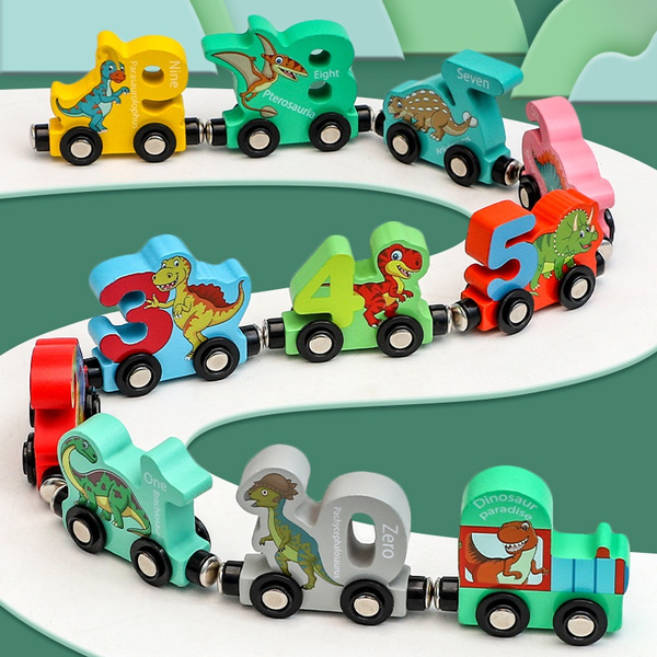 11 PCS Wooden Magnetic Dinosaur Train Cars with Numbers | Educational ...