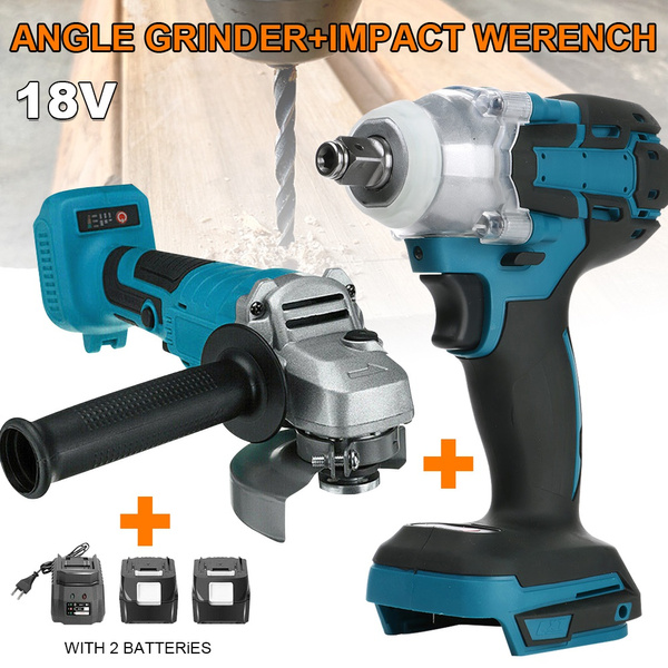 Cordless Brushless Power Tools Set 1/2" Electric Impact Wrench + 125mm ...