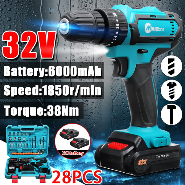 32V 3 in 1 Cordless Electric Screwdriver Drill Hammer Variable Speed ...