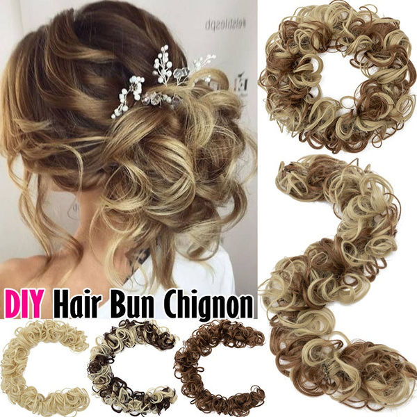 32inch/80cm DIY Hair Bun Chignon Hair Piece Curly Messy Bun Scrunchie ...