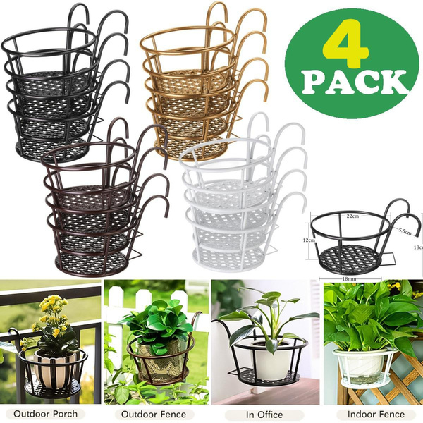 4 Pack Hanging Railing Planters Flower Pot Holders Plant Iron Racks ...