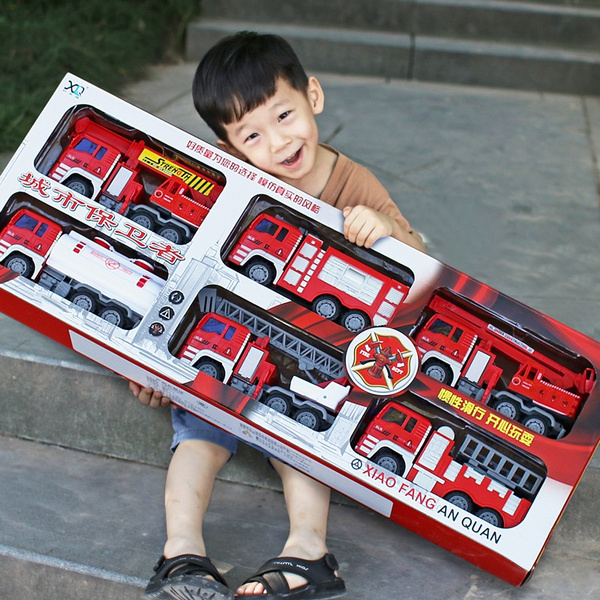 Fire Truck Toy Set Children's Cars Fall-Resistant Ladder Truck Lift ...