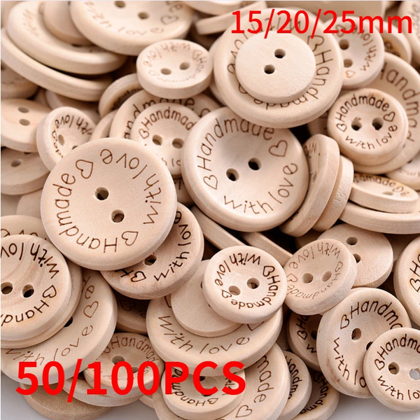 50/100pcs 15/20/25mm Natural Wooden Button Craft Sewing DIY Handmade ...