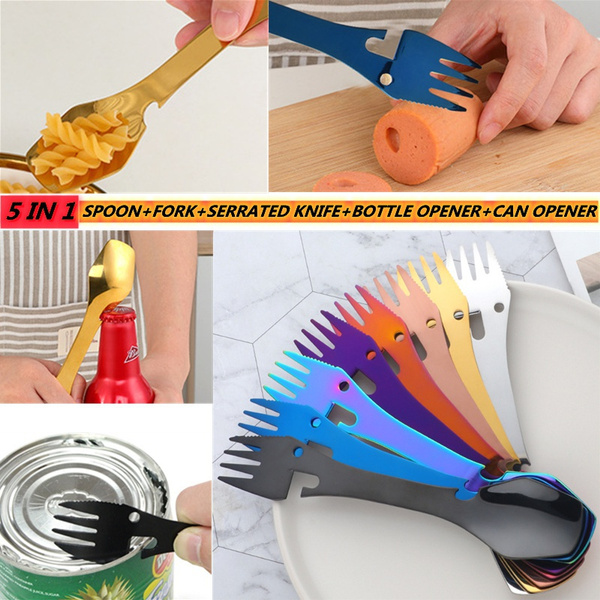 5 In 1 Multifunctional Stainless Steel Fork Spoon Cutlery Utility Fork ...