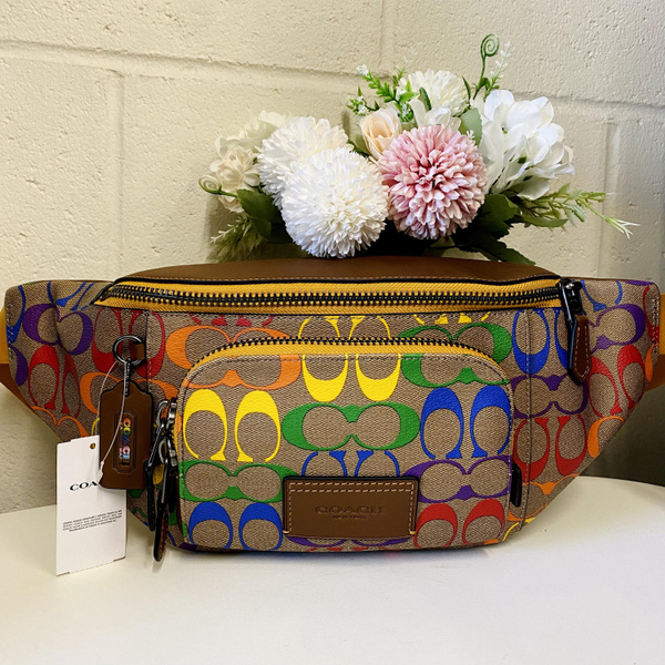 Coach C9847 Track Belt Bag In Rainbow Signature Canvas In Gunmetal ...
