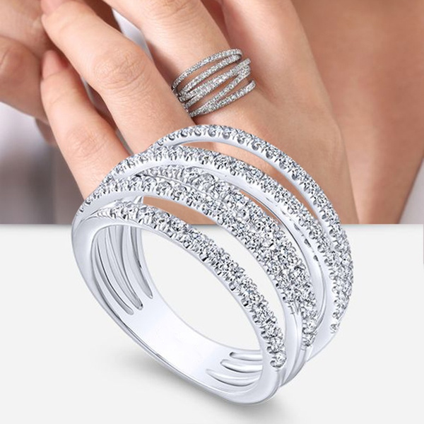 Exquisite 925 Sterling Silver Micro Pave Diamond Multilayer Rings for ...