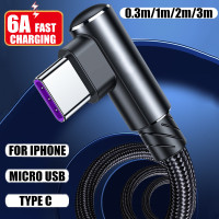 90 Degree Durable Elbow Weave 6A Fast Charger Usb Cable for IPhone/Type ...