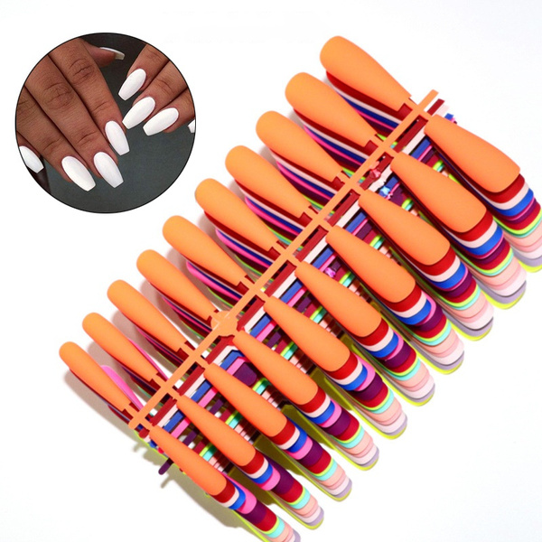288 Pcs Solid Color French Fake Nails Matte Coffin False Nails Colorful