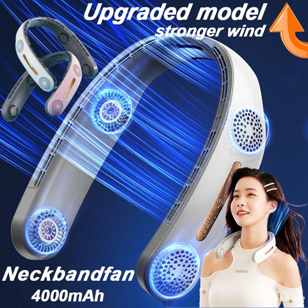 4000mAh Hanging Dual Cooling Neck Fan Mini USB Portable Rechargeable ...