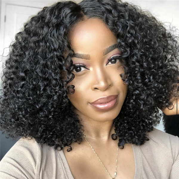 Women Fashion Black Wigs Deep Curly Black Short Curly Lace Bob Wig Small Curly Hair Fluffy