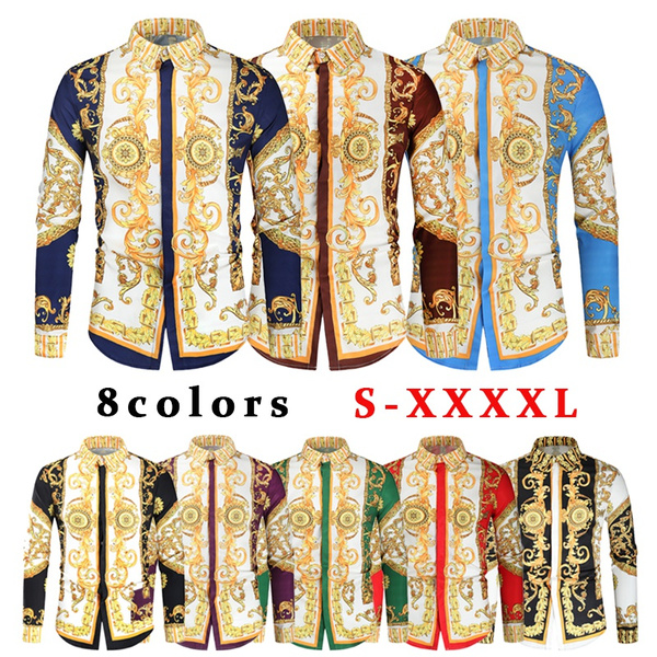 Luxury Royal Shirt 2022 New Men's Casual Print Shirt Long Sleeve Mens Dress Shirts Baroque ...
