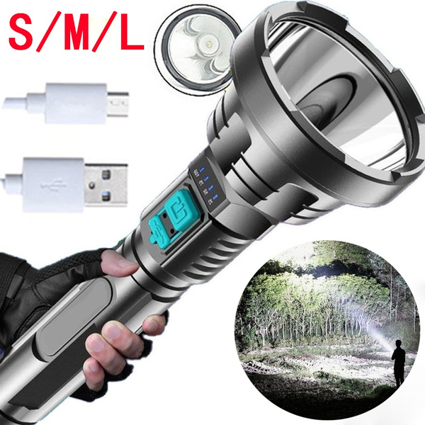 S/M/L Big New Strong Light Flashlight USB Rechargeable Tactical Hunting ...