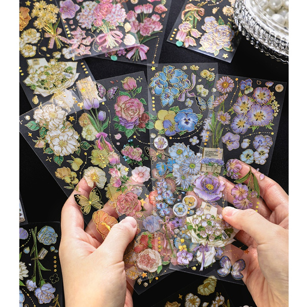 3/12 Sheets Exquisite Flower Decorative Stickers 3D Self Adhesive Foil ...