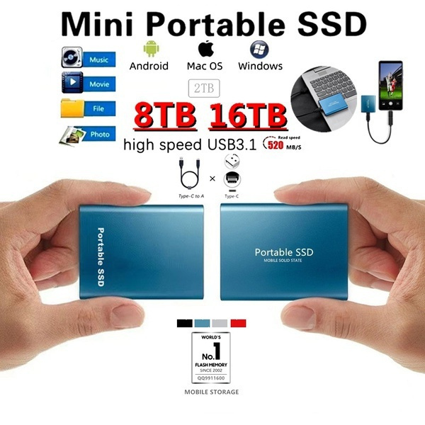 Portable USB 3.1 2TB//8TB/16TB Mobile Hard Disk Type C Portable SSD ...
