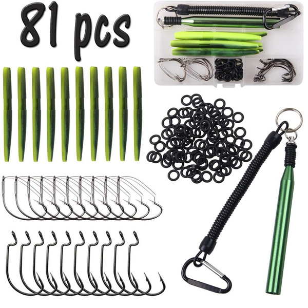 81pcs/box Wacky Rig Fishing Worm Kit Wacky O-Rings barbed Hooks Plastic ...