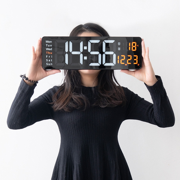 Large Digital Wall Clock Remote Control Temp Date Week Display Power ...
