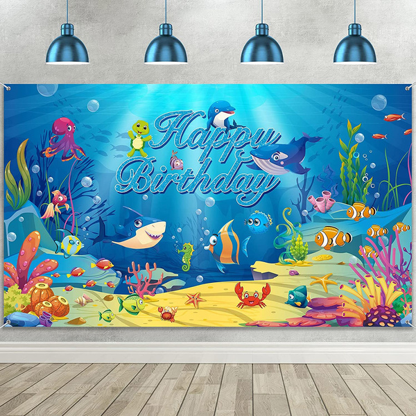 Under The Sea Backdrop Ocean Animal Happy Birthday Decorations Ocean ...