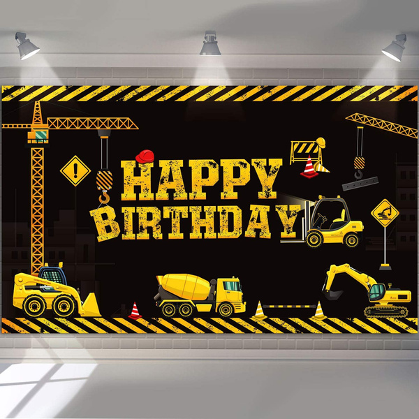 Hot Construction Happy Birthday Decoration Banner Dump Truck Backdrop ...